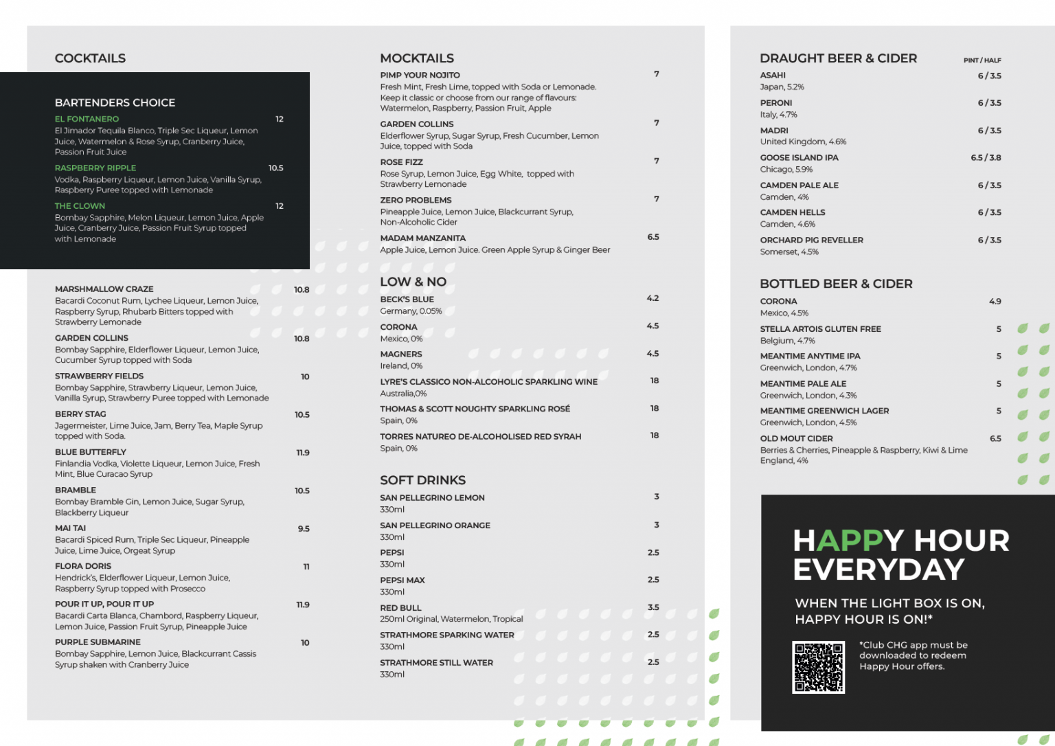 Peppermint Swansea | Cocktails Menu